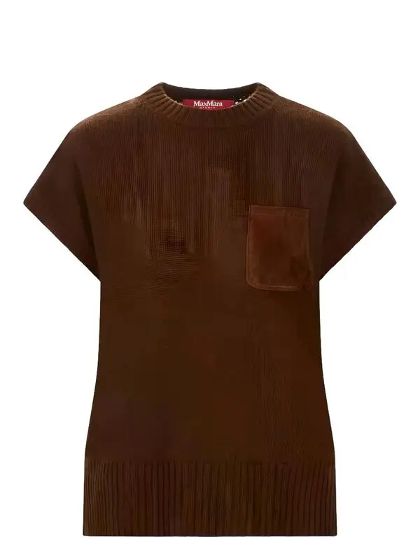 Max Mara Open-knit Top With Suede Patch Pocket - Brown