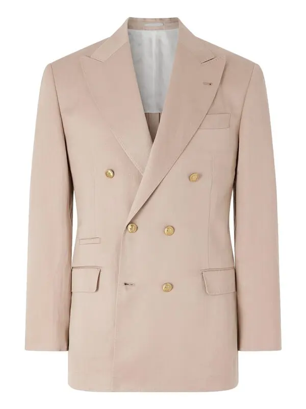 Brunello Cucinelli Double-breasted Silk And Linen-blend Twill Blazer - Neutrals