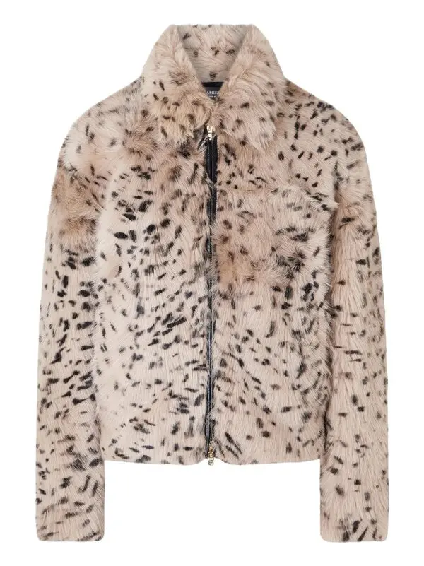 Amiri Leather-trimmed Plush Jacket With Animal Print - Brown
