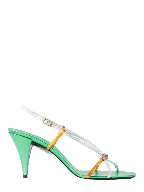 Versace Metallic Leather Medusa Logo Sandals - Green