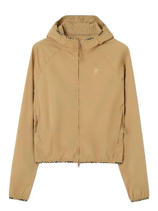 Burberry Stretch Nylon Hooded Jacket With Signature Check Detailing - Beige