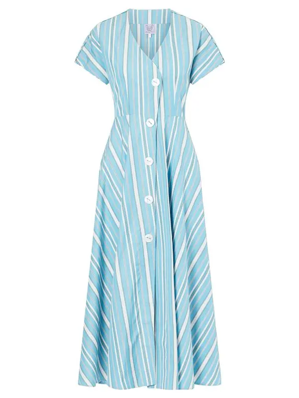 Thierry Colson Cassandra Striped Cotton-poplin Midi Dress - Blue