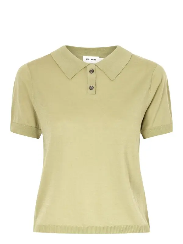 Still Here Daughter' Cotton Silk Blend Polo Shirt - Green