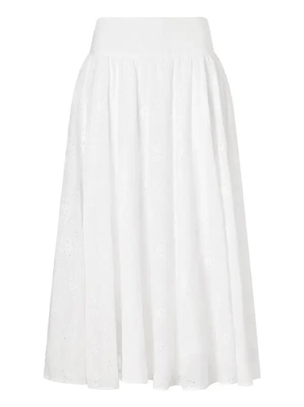 Thierry Colson Pamela Pleated Broderie Anglaise Cotton Midi Skirt - Neutrals