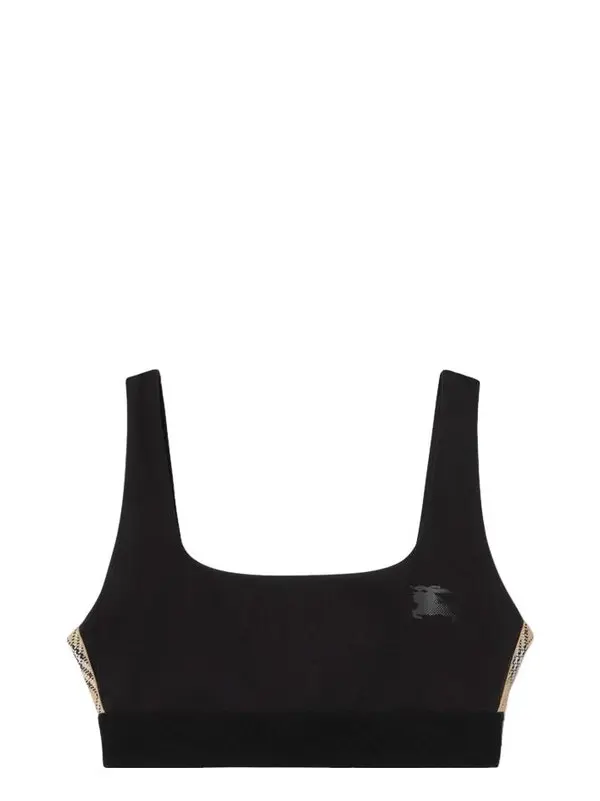 Burberry Check Trim Stretch Nylon Bra Top - Black