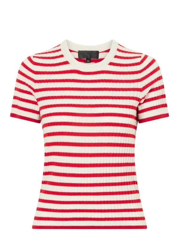 NILI LOTAN Alita Striped Ribbed Cashmere T-shirt - Red