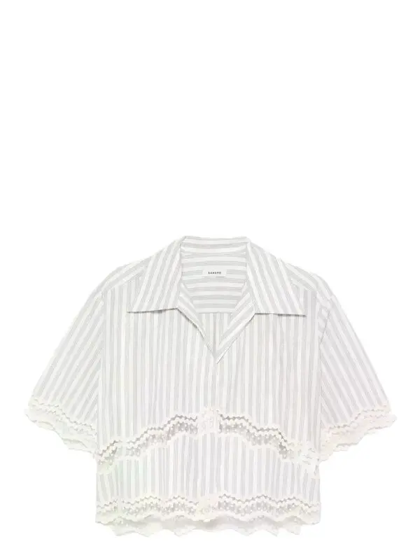 Sandro Lace-trim Striped Cropped Shirt - Neutrals