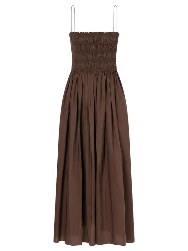 Matteau Shirred Organic Cotton Midi Dress - Chocolate
