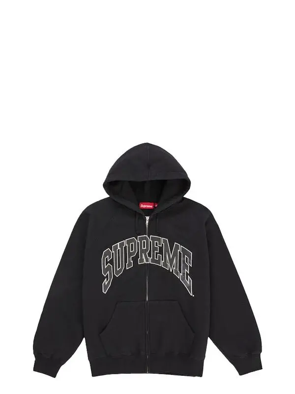 Supreme Cracked Raglan Zip Up Hooded Sweatshirt - Black