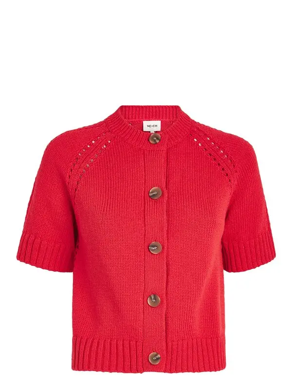 ME+EM Organic Cotton Knit Top With Pointelle Detailing - Red