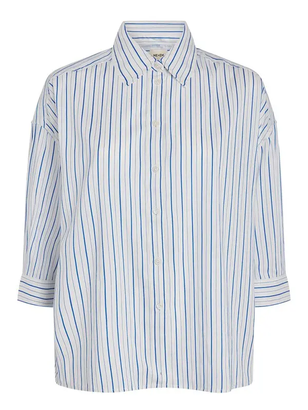 ME+EM Cotton-blend Voile Stripe Shirt - Blue