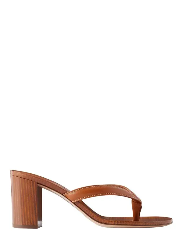GIANVITO ROSSI Leather Thong Sandals With Block Heel - Brown