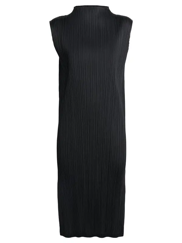 Issey Miyake Swing Solid Pleated Midi Tunic Dress - Black