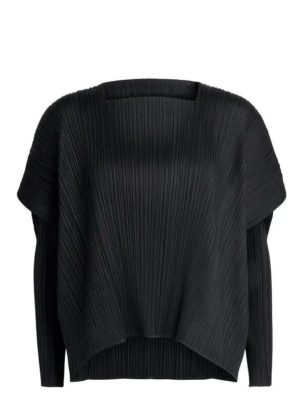 Issey Miyake Pleated Square Neck Top - Black