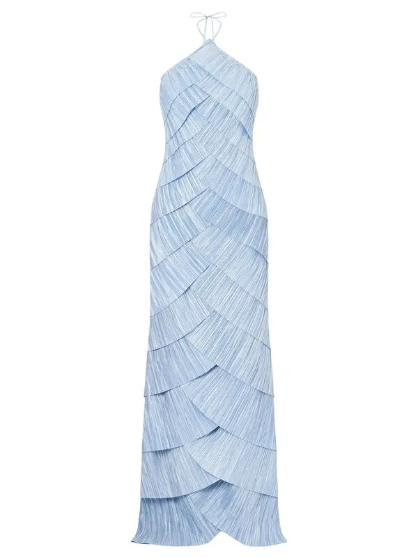 Cult Gaia Marsla Plissé-satin Halterneck Maxi Dress - Blue