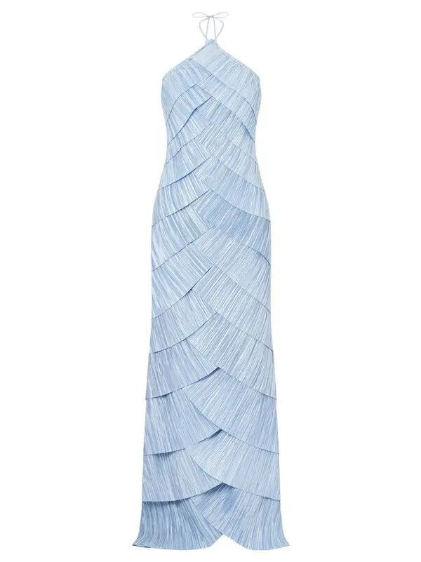 Cult Gaia Marsla Plissé-satin Halterneck Maxi Dress - Light Blue