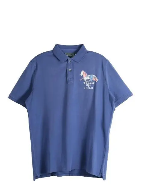 Polo Ralph Lauren Shortsleeve Artisan Mesh Farm Country Patch Embroidered Polo Shirt - Tan