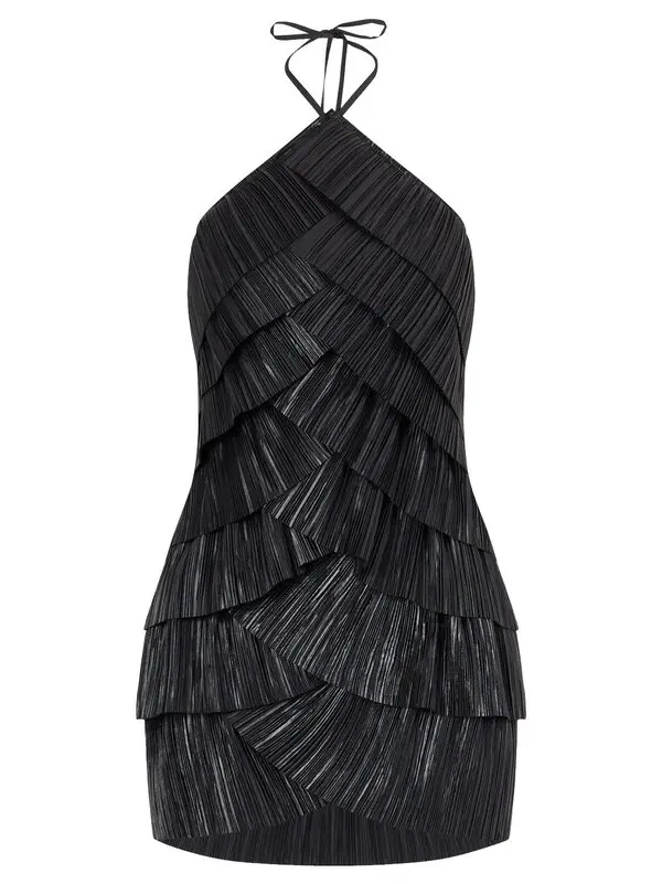 Cult Gaia Halterneck Pleated Satin Mini Dress - Black