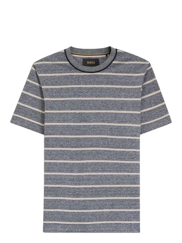 BOSS Cotton-linen T-shirt With Horizontal Stripe - Grey