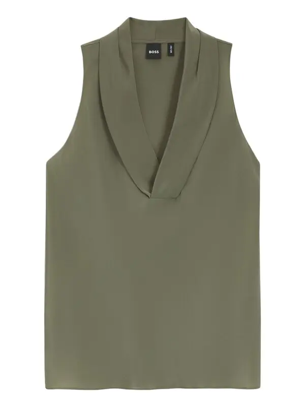 BOSS Sleeveless V-neck Blouse In Sandwashed Silk - Dark Green