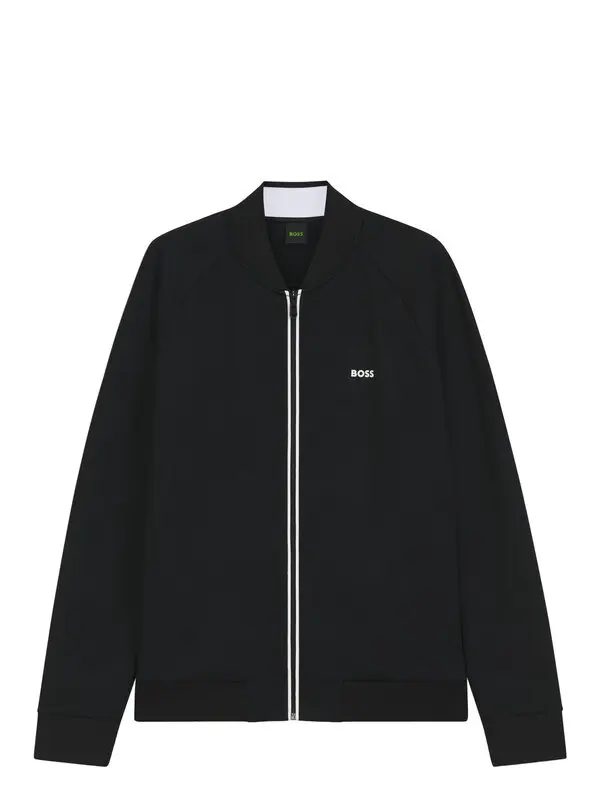 BOSS Triangle Jacquard Zip-up Sweatshirt With Rubberized Logo - Black