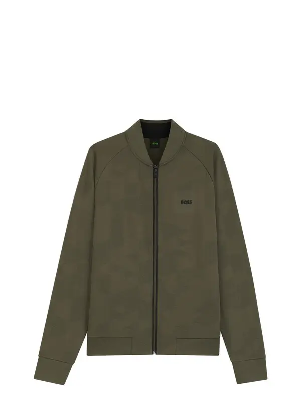 BOSS Triangle Jacquard Zip-up Sweatshirt With Rubberized Logo - Light Green