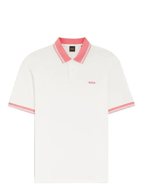 BOSS Cotton-jersey Polo Shirt With Stripe Trims - White