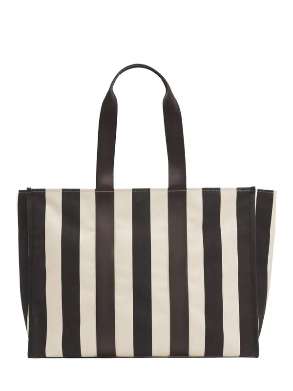 BOSS Striped Canvas Tote Bag - White