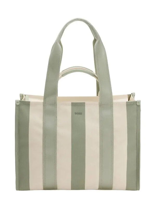 BOSS Striped Canvas Tote Bag - White