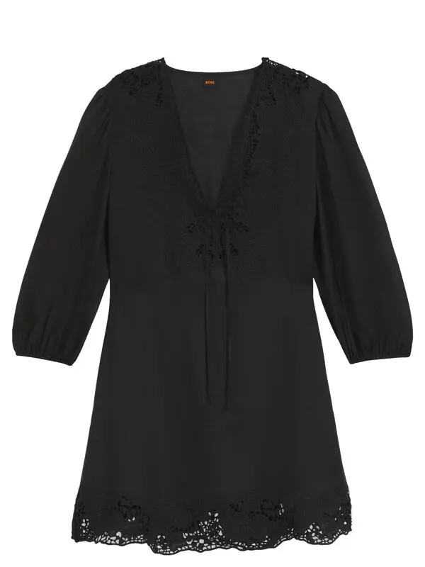 BOSS A-line Dress With Embroidered Lace Details - Black