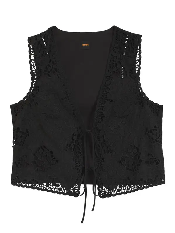 BOSS Embroidered Waistcoat With Tie Closure - Black