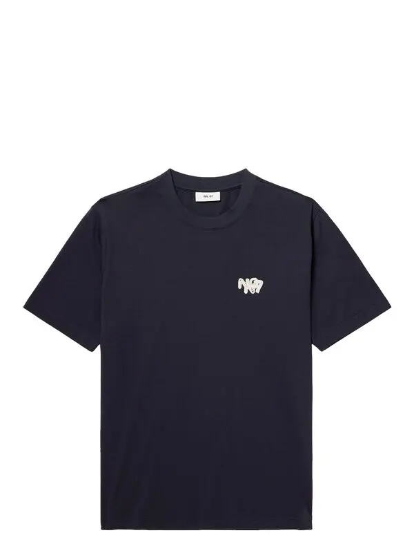 Nn07 Adam App 3209 Logo-appliquéd Pima Cotton-jersey T-shirt - Blue