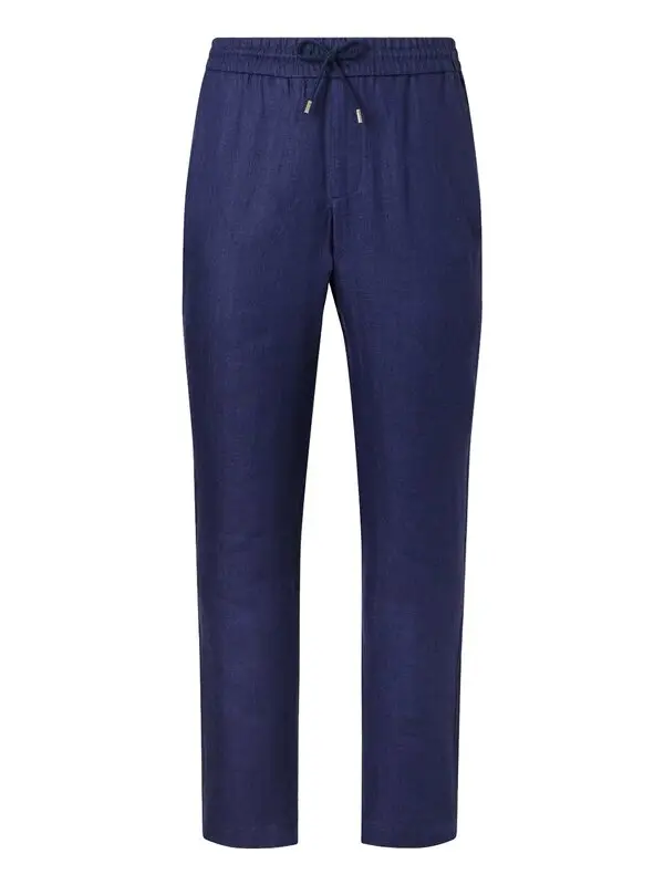 Sease Straight-leg Linen And Cotton-blend Drawstring Trousers - Blue