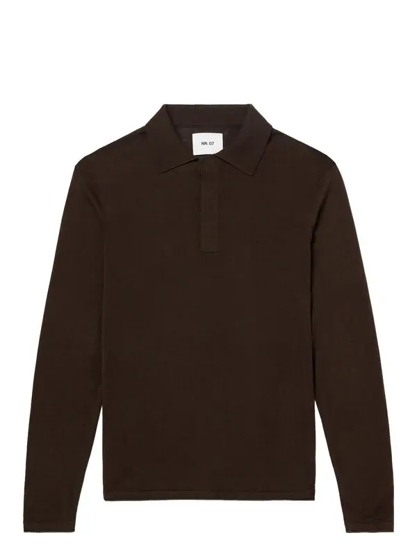 Nn07 Sammy 60047 Cotton And Silk-blend Polo Shirt - Brown
