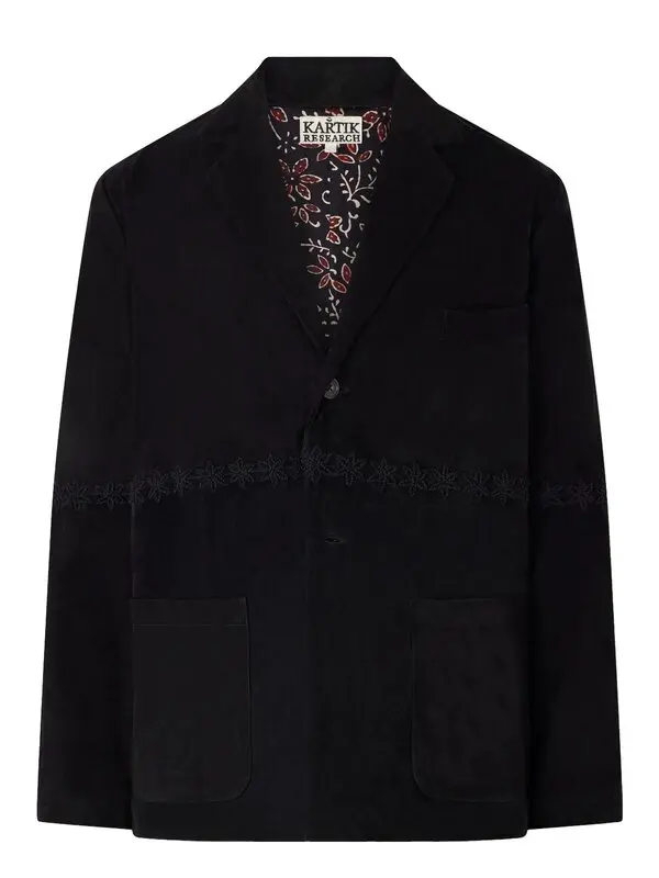 KARTIK RESEARCH Embroidered Suede Blazer - Black
