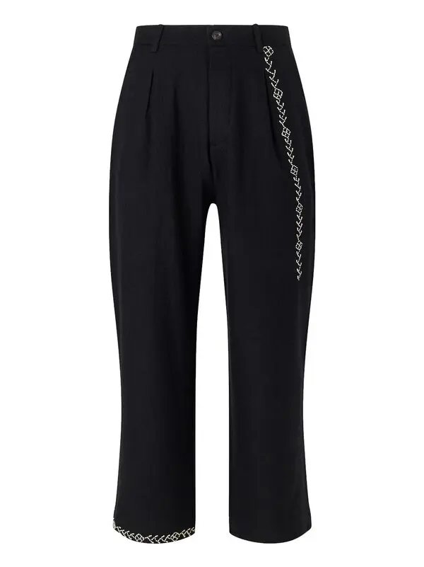 KARTIK RESEARCH Straight-leg Embroidered Wool Trousers - Black