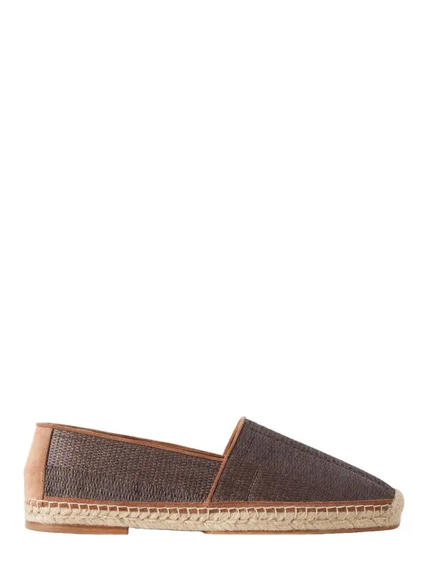 Brunello Cucinelli Woven Raffia And Leather Trimmed Espadrilles - Brown