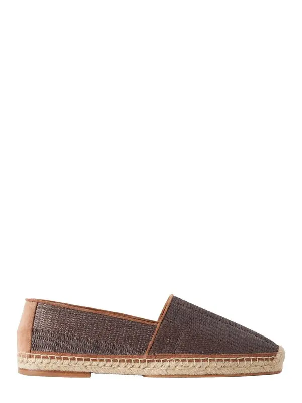 Brunello Cucinelli Woven Raffia And Leather Trimmed Espadrilles - Dark Brown