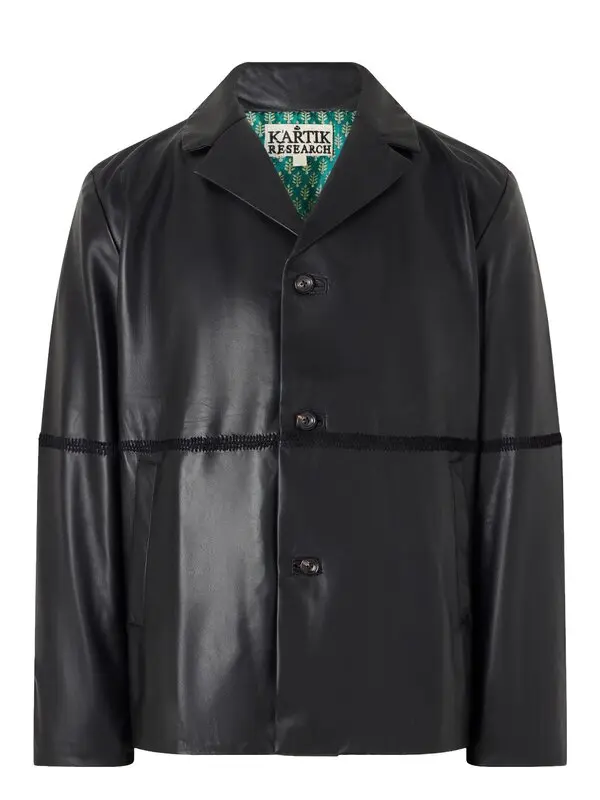 KARTIK RESEARCH Embroidered Leather Blazer - Black