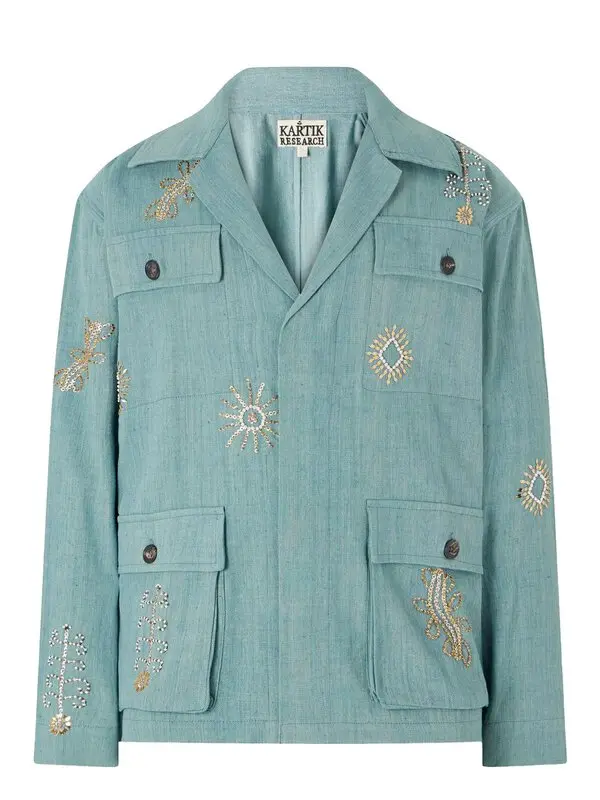 KARTIK RESEARCH Safari Embroidered Cotton Jacket - Green