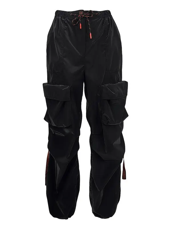 LALIPOP DESIGN Velvety Look Cargo Pants With Straps - Black