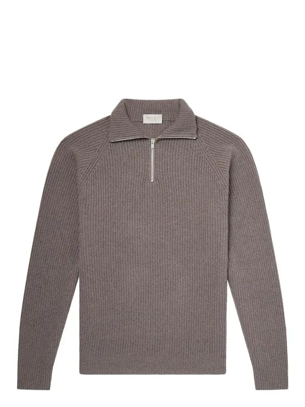 John Smedley Ryker Recycled Cashmere And Wool-blend Half-zip Sweater - Brown