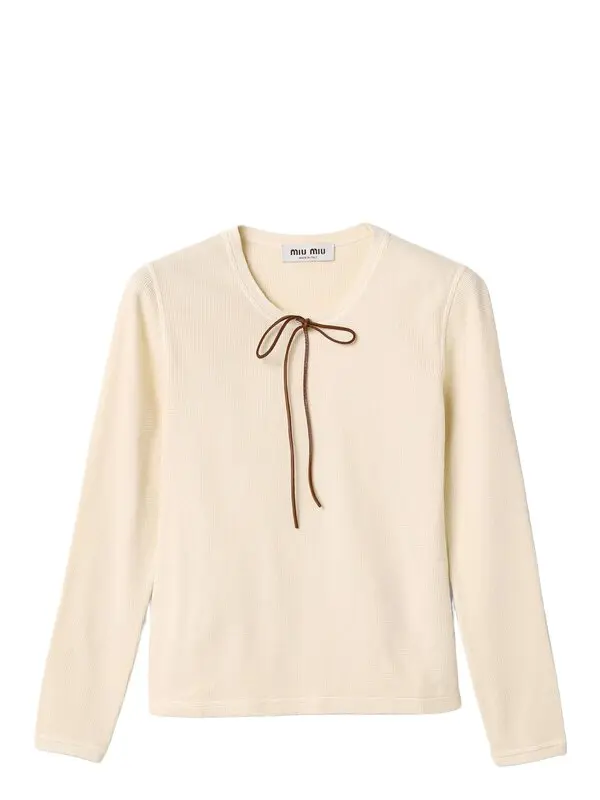 Miu Miu Long Sleeve Cotton T-shirt - Ecru