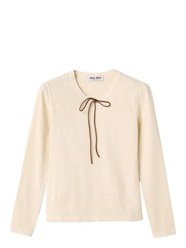 Miu Miu Long Sleeve Cotton T-shirt - Ecru