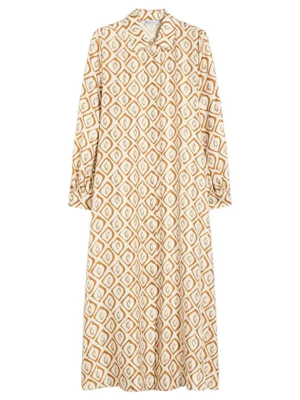 Max Mara Printed Silk Twill Shirt Dress With Leather Belt - Beige