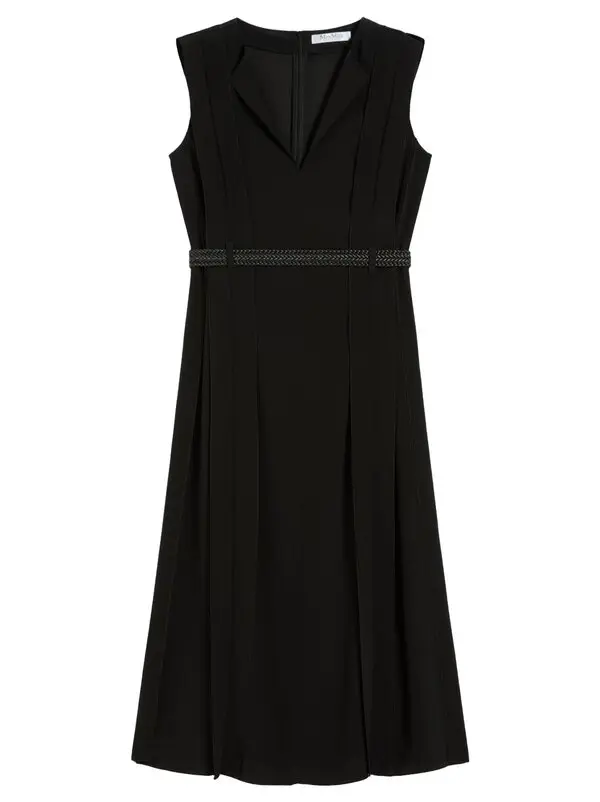 Max Mara Sleeveless Envers Satin Midi Dress With V-cut Detail - Black