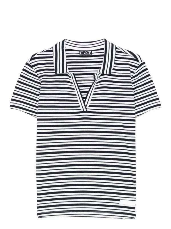 EA7 Striped V-neck Polo Shirt - Black