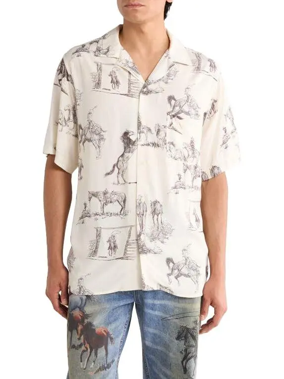 ONE OF THESE DAYS Charcoal Montage Cotton Camp Shirt - Bone