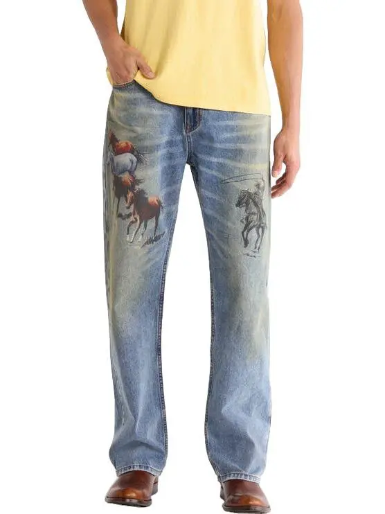 ONE OF THESE DAYS Allover Print Straight Leg Jeans - Indigo