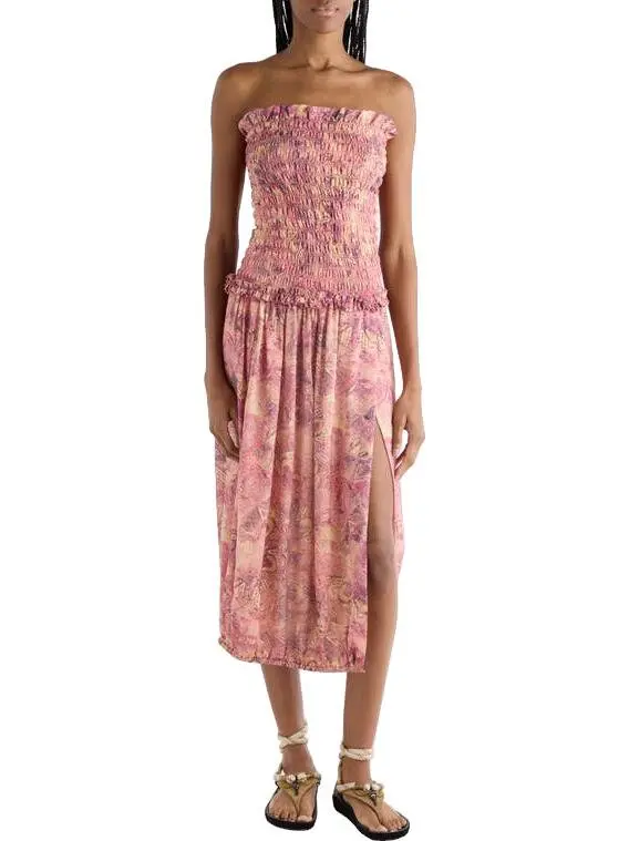 Isabel Marant Strapless Printed Silk Midi Dress - Pink